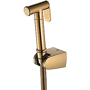 MINJING Handheld Bidet Sprayer with Angle Vavle, Stainless Steel Toilet Cleaner Bidet Sprayer Set, Baby Cloth Diaper Sprayer and Shower Wash Hose,Titanium Gold Round