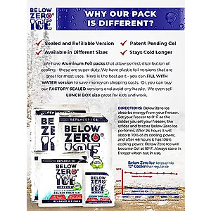 Below Zero Jumbo Reusable Ice Packs for Large Coolers and Lunch Bags – Patent Pending - Colder and Longer Lasting Technology, Up to 48 Hour Cooling Ice Gel Pack. Add Water and Freeze - 4PK XL 14”x10”