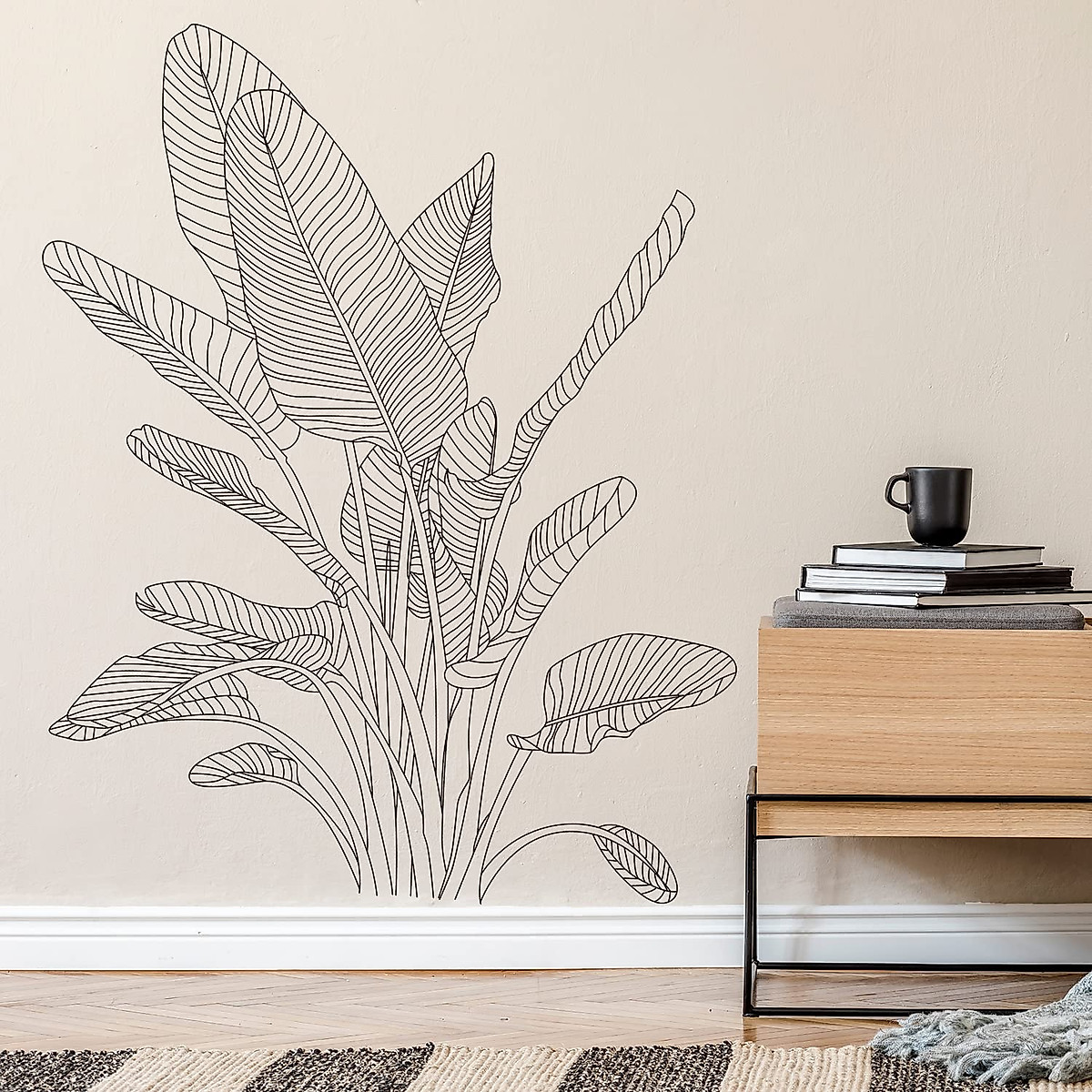 Supzone Simple Tropical Plants Wall Stickers Boho Modern Style Wall Decal Sketch Tropical Palm Leaves Wall Art Sticker for Bedroom Living Room Kitchen Sofa TV Backdrop Wall Decoration