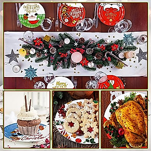 Sliner 120 Pcs 9 Inch Christmas Paper Plates Round Christmas Dinner Plates Cute Snowman Santa Themed Disposable Plates Dinnerware Plates for Xmas Winter Season Holiday Party Baking Cookie Dishware