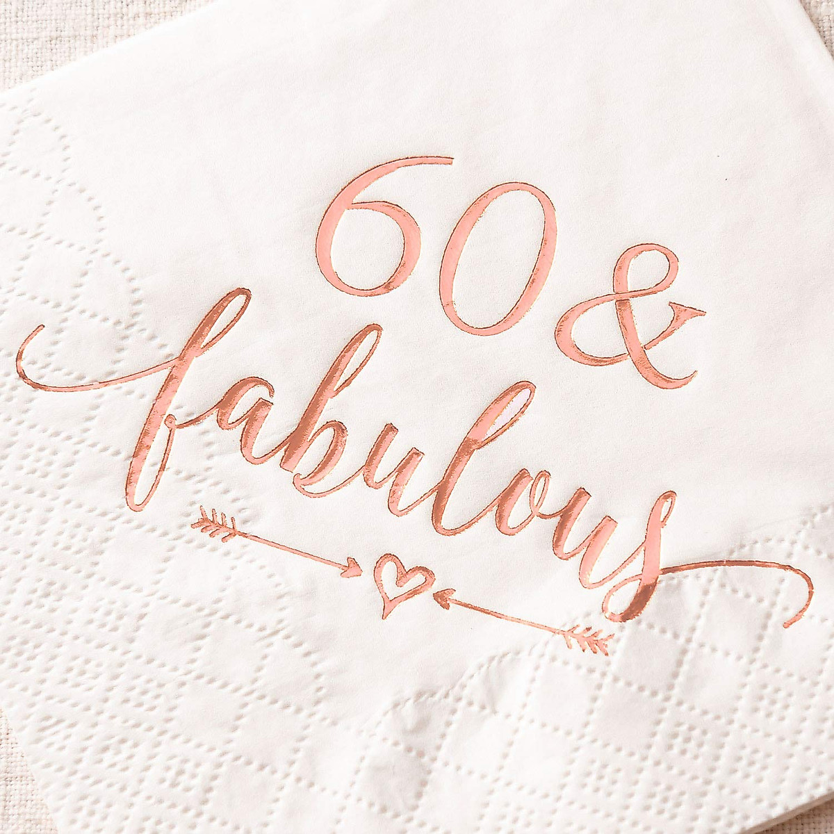 Crisky 60 and Fabulous Cocktail Napkins Rose Gold for Women 60th Birthday Decorations, 60th Birthday Bevergae Dessert Table Supplies, 50Pcs, 3-Ply