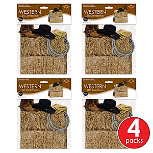 Beistle 3-D Western Centerpieces, 9.5" Tall, Set of 4 - Desert-Themed Table Decoration, Cowboy Old Wild West Birthday Parties