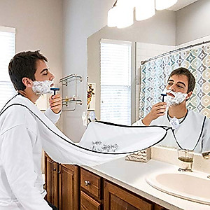 Beard Trimming Catcher Bib, Beard Hair Catcher for Men Shaving, Non-Stick Beard Apron Cape Grooming Cloth, Waterproof, with 4 Suction Cups, Christmas Gifts for Men - White