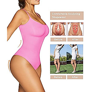 SHAPERX Bodysuit for Women Tummy Control Shapewear Seamless Sculpting Thong Body Shaper Tank Top,SZ5215-Pink-S/M