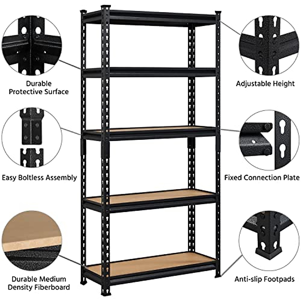 Topeakmart Storage Shelves 5 Tier Adjustable Metal Shelving Unit Utility Shelves Garage Storage Racks for Warehouse Garage Pantry Kitchen- Black, 29.5 x 12 x 60 Inch