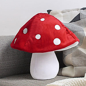 AELS 15.35 Inches Mushroom Pillow, Cute 3D Polka Dot Mushroom Plush, Decorative Throw Pillow for Mushroom Lover Sofa Couch Living Room Bedroom Nursery Decor, Red