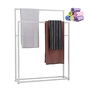 -Shelf Balcony Bathroom Freestanding Towel Rack,Metal Bathroom Towel Holder Stand Floor,Rust-Proof Towel Hanger Stand for Kitchen,Outdoor Pool,Indoor/White/65 * 20 * 110Cm