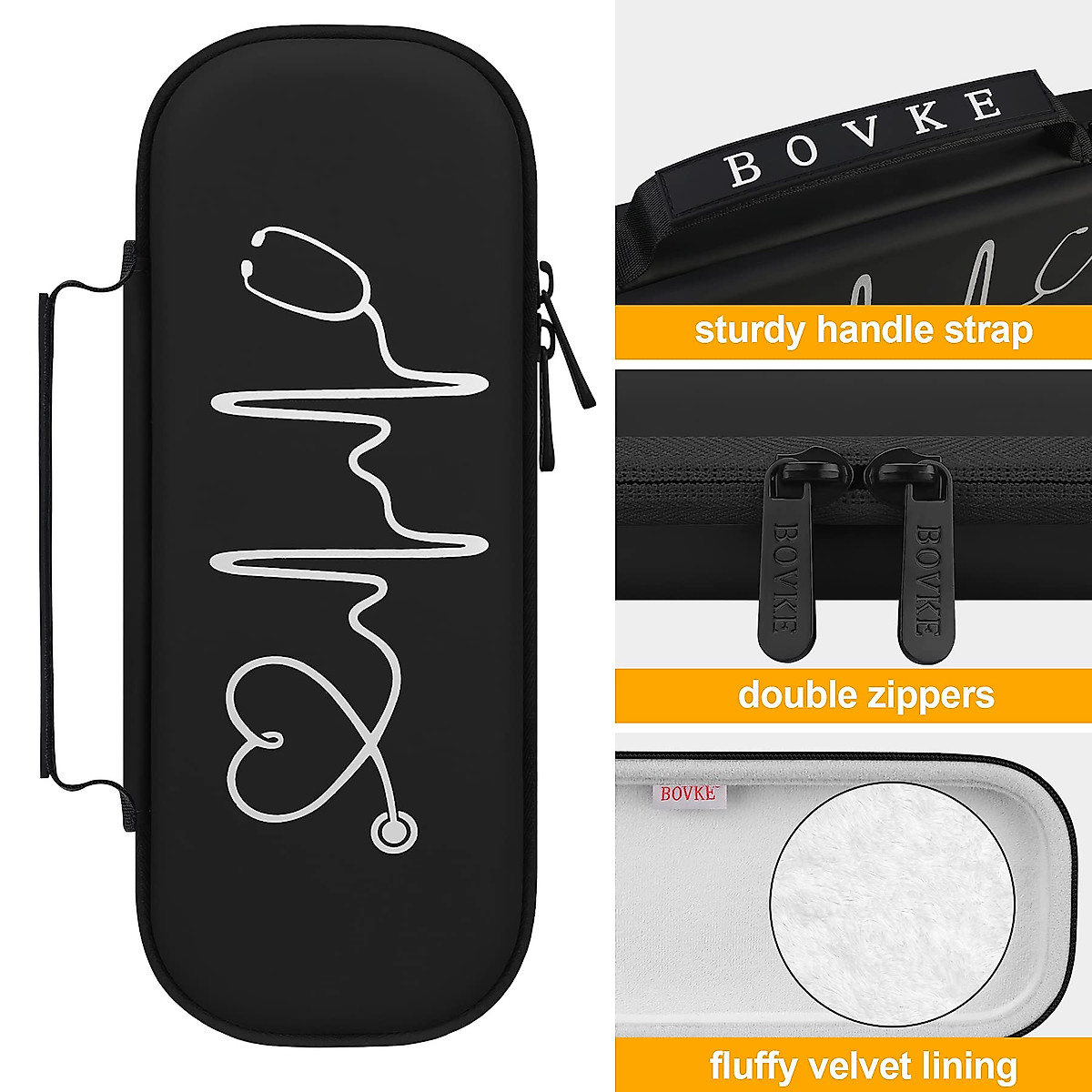 BOVKE Stethoscope Case, Lightweight Slim Stethoscope Holder Compatible with 3M Littmann Classic III, Lightweight II S.E, Littmann Cardiology IV, MDF Acoustica Deluxe Stethoscopes, Black