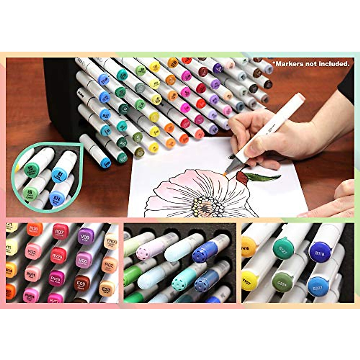 Polar Whale 4 Art Marker Storage Tray Organizers Pen Pencil Brush Storage Design Stand Supply Horizontal Storage Non-Scratch Non-Rattle Washable Compatible with Copic and More Each Holds 72