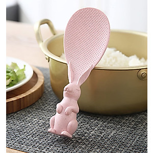YunQin 2Pcs Creative Cute Rabbit Non-Stick Rice Scoop,Bunny Shape Standable Rice Scooper,Household Rice Cooker Rice Spoon,Cartoon Rice Spoon(Pink+Beige)