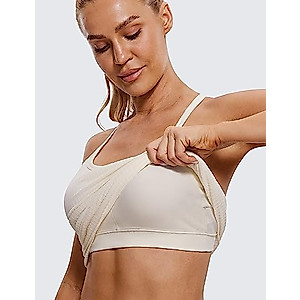 CRZ YOGA Seamless Workout Tank Tops for Women Racerback Athletic Camisole Sports Shirts with Built in Bra White Apricot Medium
