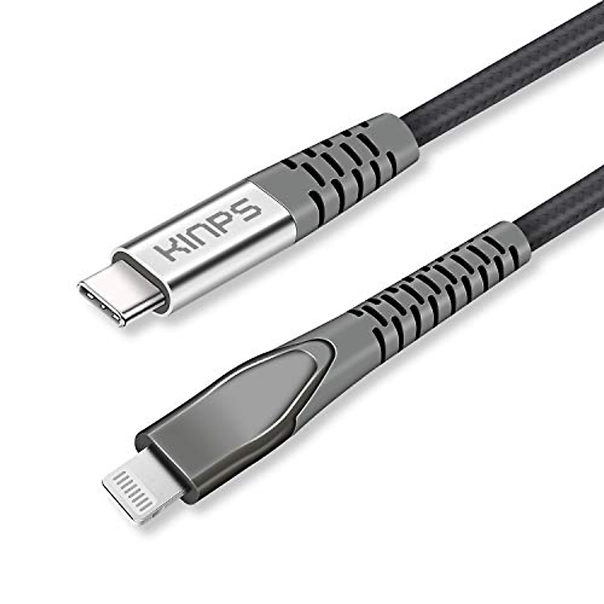 KINPS MFI Certified (10ft/3m) USB C to Lightning Fast Charging Cable Compatible with iPhone 12/12 Pro Max/11/11 Pro/11 Pro Max/XS/XR/X, Supports Power Delivery(for Use with Type C Chargers), Grey