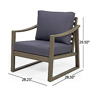 Christopher Knight Home Adrian Outdoor Acacia Wood Club Chairs with Water Resistant Cushions, Gray and Dark Gray
