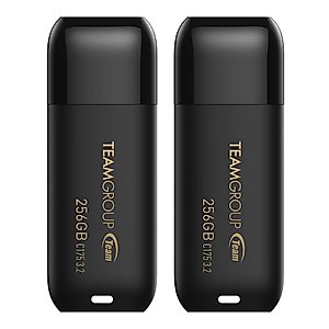 TEAMGROUP C175 256GB 2 Pack USB 3.2 Gen 1 (USB 3.1/3.0) Read 100MB/s Flash Thumb Drive, External Data Storage Memory Stick Compatible with Computer/Laptop Matte Black TC1753256GB22