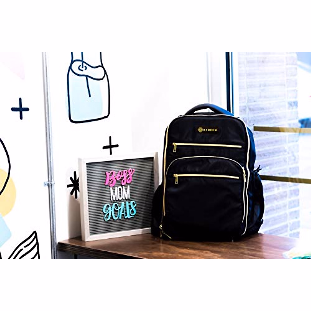 KYREEN Diaper Backpack Set Includes Backpack Straps, Baby Changing Pad, Small Organizing Pouches and a Bag Strap for Your Stroller - Thick Luggage Sleeve with Security Pouch for Travel