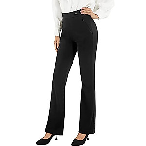 AFITNE Dress Pants for Women Business Casual Stretchy Bootcut Work Office Pants Yoga Dress Slacks High Waisted with Pockets Black-M