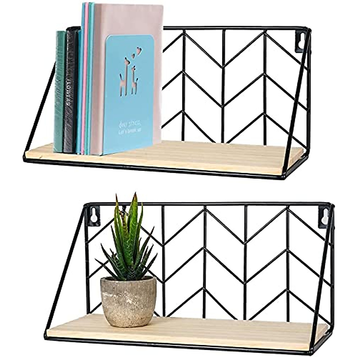 TIMEYARD Floating Shelves Wall Mounted Set of 2 Rustic Arrow Design Wood Storage for Bedroom, Living Room, Bathroom, Kitchen, Office, etc