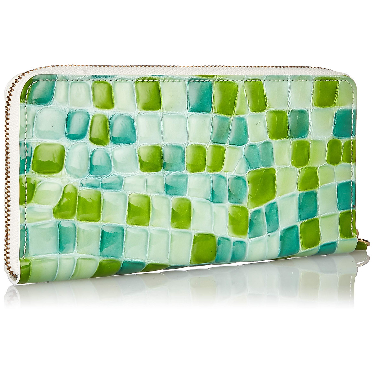 Japan Factory JAW002-Blue Stained Glass Leather Thin Gusset Wallet (Blue) Enamel Finish