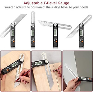 XUNTOP Sliding T Bevel Gauge with Stainless Steel Blade 360°Digital Protractor Portable Angle Finder with LCD Display for Woodworking, DIY