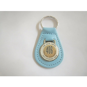 1962 1963 1964 GALAXIE 406 HIGH PERFORMANCE ENGINE LOGO LEATHER KEYCHAIN - LIGHT BLUE