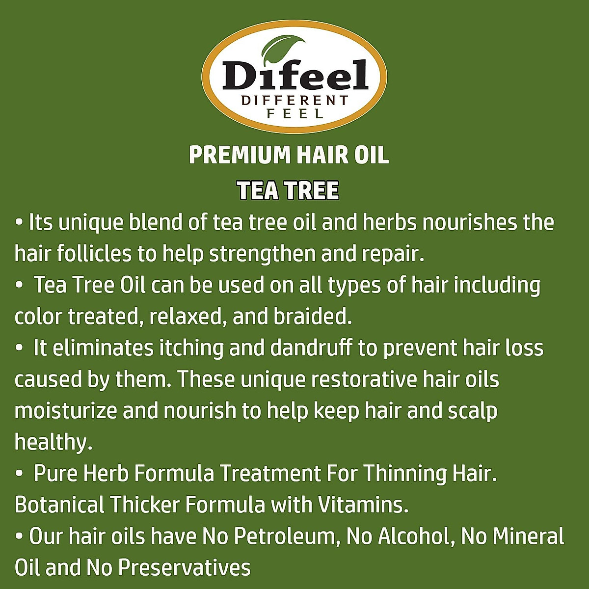 Difeel Premium Natural Hair Oil - Tea Tree Oil for Dry Scalp 7.1 Ounce