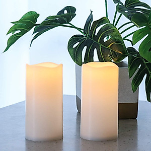 Wondise Waterproof Outdoor Flameless Pillar Candles with 6 Hour Timer,LED Flickering Battery Operated White Plastic AAA 2 Pack Indoor Candles Home Garden Patio Party Lantern Decor(D 3" x H 6")
