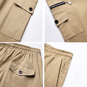 WZIKAI Mens Cargo Pants Relaxed Fit Drawstring Joggers Sweatpants for Men Workout Casual Long Trousers Khaki XXXL