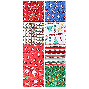 Healifty Fabrics 8Pcs Christmas Cotton Fabric Sheet Patchwork Cloth Quilting Precut Scraps Sewing Fabric Bundles for DIY Christmas Stocking Tree Wreath Doll 25x25cm Drapery