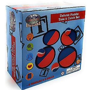 Matty's Toy Stop Deluxe Toss & Catch (Hook & Loop) Tropical Colors Paddle Game Set with 4 Paddles, 3 Balls & Storage Bag - Classic Outdoor Game, Perfect for The Beach, Backyard or in The House!