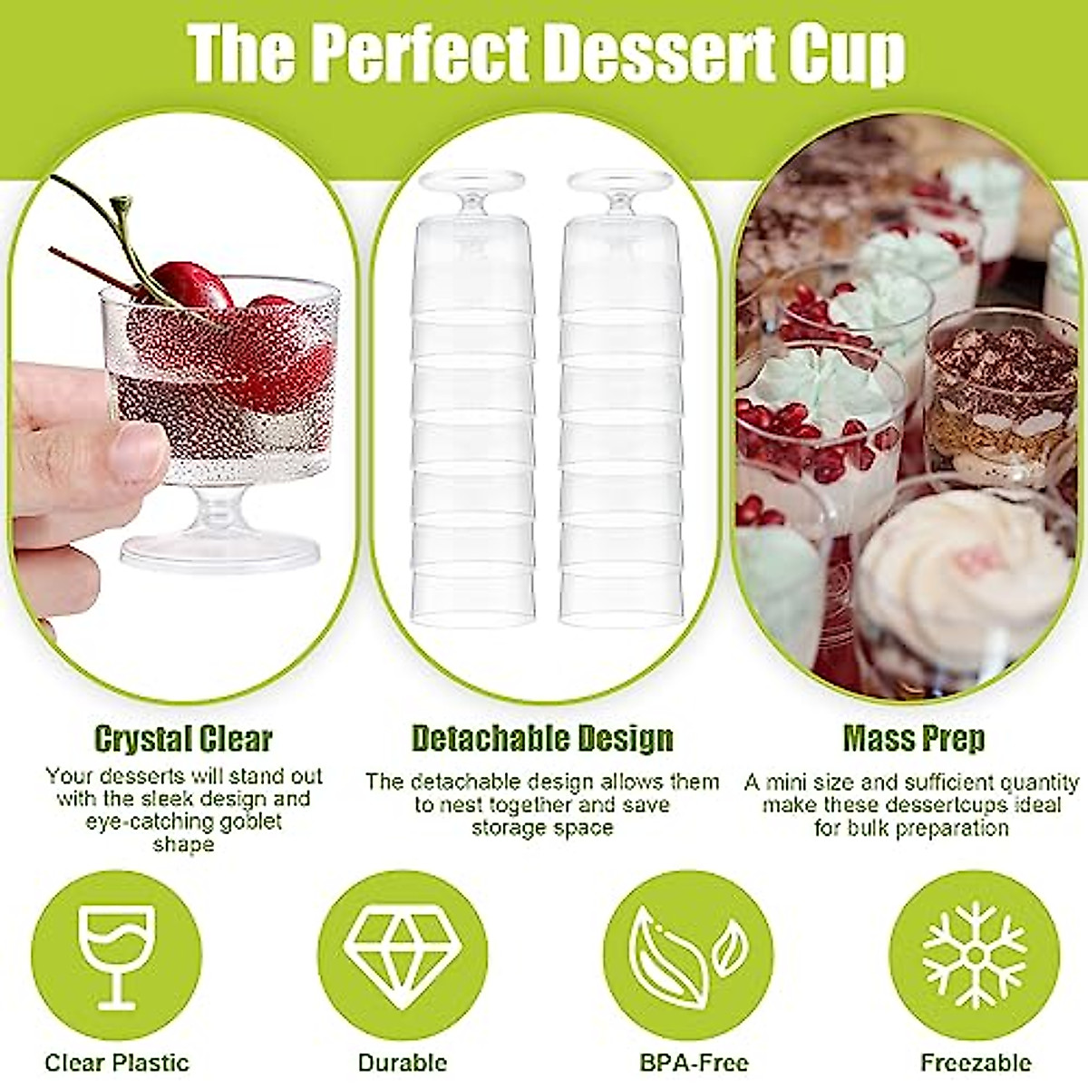 Dandat 400 Pcs 2 oz Mini Dessert Cups with Spoons Clear Plastic Mousse Cups with Spoons Footed Trifle Bowl with Pedestal Fruit Parfait Appetizer Cups Wine Glasses for Serving Party Wedding Birthday