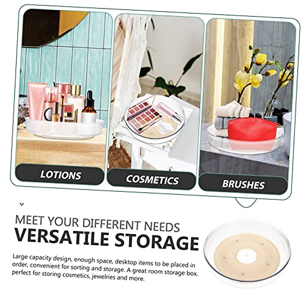 Zerodeko 4pcs rotatable Tray Clear Bathroom Organizer Kitchen Sundries Holder Turntable Round Makeup Storage Tray Dresser Tray Plastic Round Makeup Tray Storage Rack to Rotate Care The pet