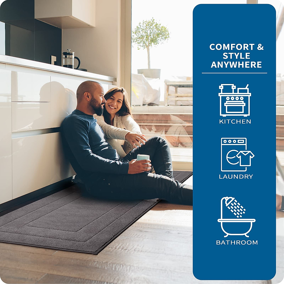 PURRUGS Machine Washable Kitchen Rug 32" x 47", Non-Slip/Skid Kitchen Runner Rugs & Floor Mats, Super Absorbent Soft Standing Mats for Kitchen, Sink & Laundry, Grey