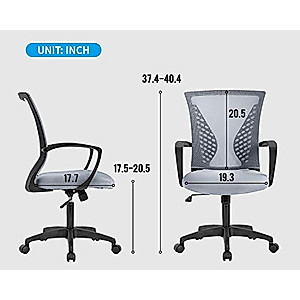 Home Office Chair Mid Back PC Swivel Lumbar Support Adjustable Desk Task Computer Ergonomic Comfortable Mesh Chair with Armrest (Grey)