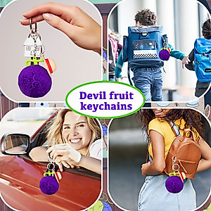 Plush One Piece Keychains for Backpack Luffy Devil Fruit Brook Head Novelty Keychain Charms for anime Fans Gift Idea (Purple)