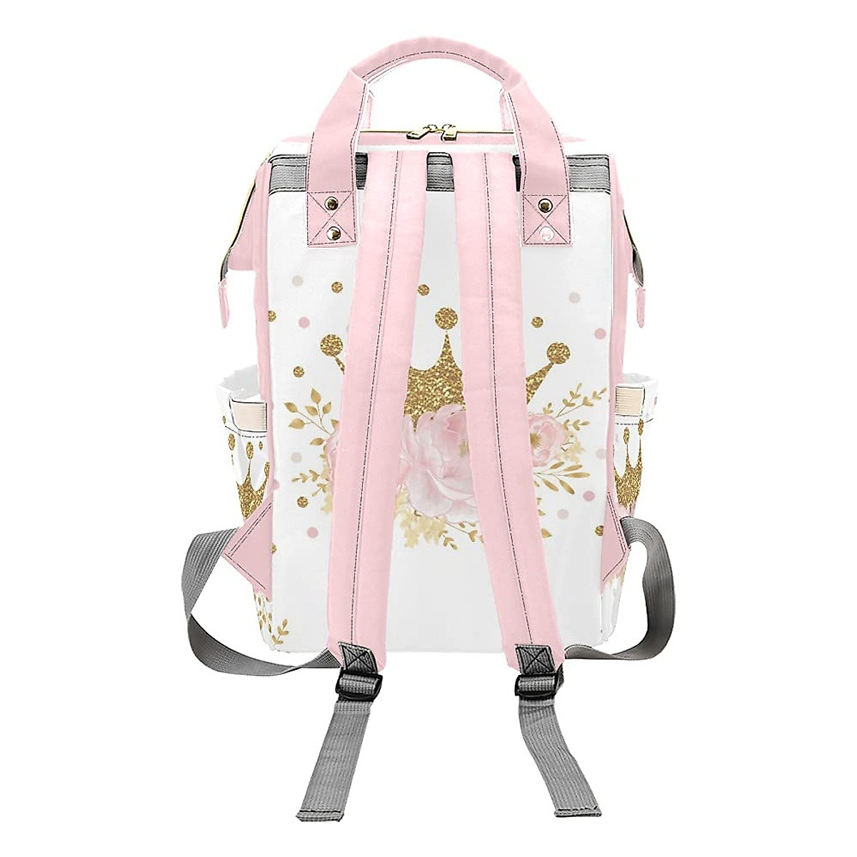 Yeshop Pink Floral Gold Crown Princess Personalized Diaper Bag Backpack Tote with Name,Custom Travel Nappy Mommy Bag Backpack for Baby Girl Boy Gift,10.83 Inch * 6.69 Inch * 15 Inch