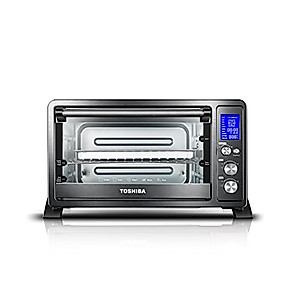 Toshiba AC25CEW-BS Digital Toaster Oven & EM131A5C-BS Microwave Oven with Smart Sensor, Easy Clean Interior, ECO Mode and Sound On/Off, 1.2 Cu.ft, Black Stainless Steel