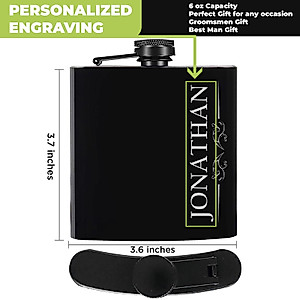 Klin Living Personalized Custom Flask for Men, Groomsmen Flask, Engraved for Men, Women, Groom, Personalized Groomsmen Gifts, 6 oz with Mini Funnel (1)