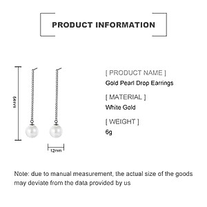 14K Gold Freshwater Cultured Pearl Dangle Earrings for Women,Long Chain Gold and Moissanite Drop Earrings,Fashion Jewelry Gift for Her (White Gold, 14K Gold)