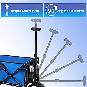 HHXRISE Collapsible Folding Wagon, Beach Cart with Wheels Foldable, Utility Heavy Duty Wagon with Portable, Large Capacity, Adjustable Handle, Side Pockets for Camping, Shopping, Garden, Picnic - Blue