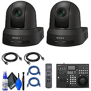 2 x Sony SRG-X40UH 4K/HDMI/USB Optical 40x Zoom PTZ Camera with PoE+ (Black) (SRG-X40UH/B) + Sony RM-IP500/1 Remote Controller + 2 x Cat5e Ethernet Cable + Cleaning Set - Bundle (Renewed)