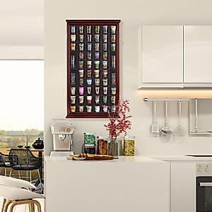 DisplayGifts Solid Wood Shot Glass Shooter Display Case Holder Cabinet Wall Rack Hinged Glass Door 56 Slot Cherry Finish