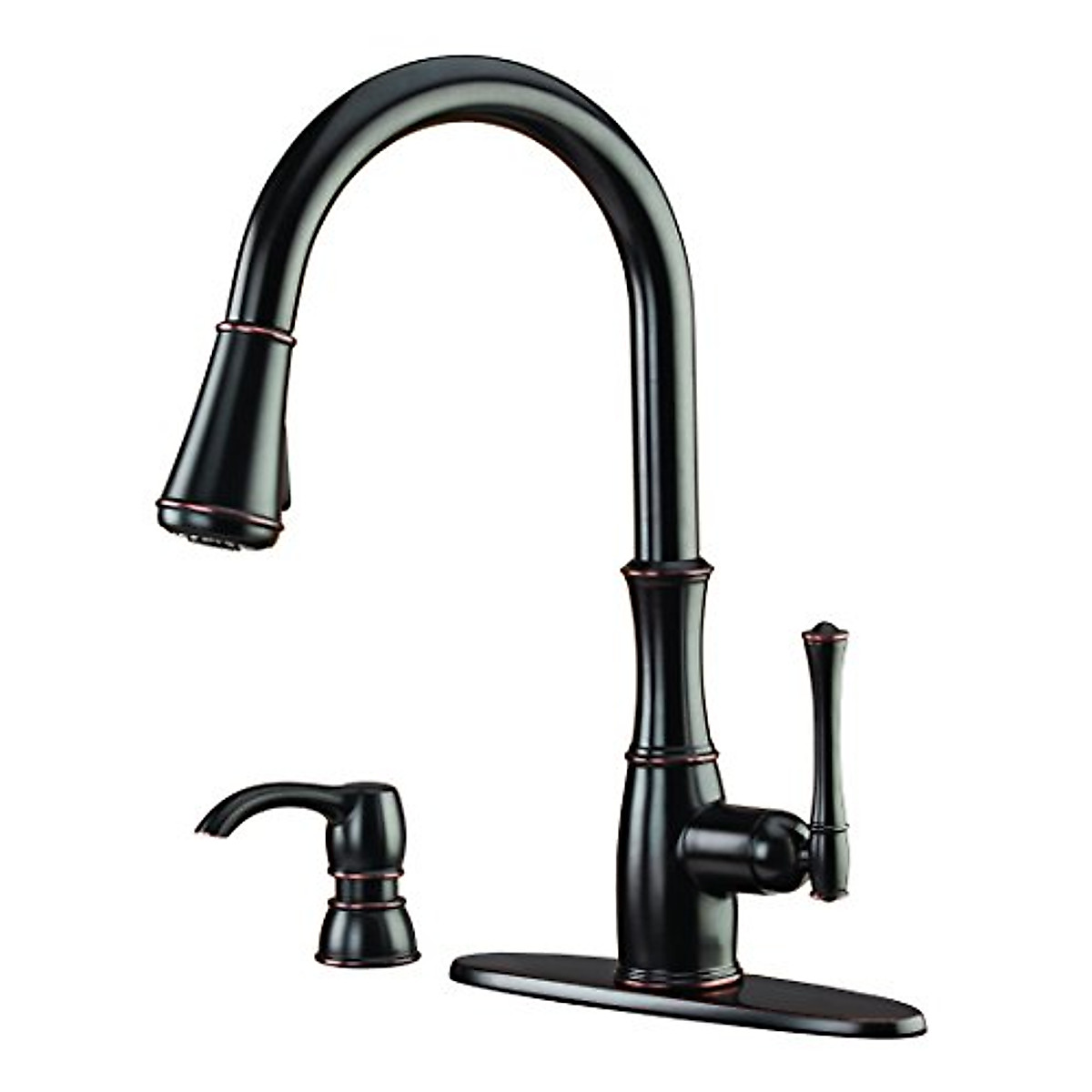 Pfister Wheaton Kitchen Faucet with Pull Down Sprayer and Soap Dispenser, Single Handle, High Arc, Tuscan Bronze Finish, GT529WH1Y, Large