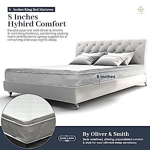King Size Mattress - 8 Inch Cool Comfort Foam & Spring Hybrid Mattress with Breathable Organic Cotton Cover - Quilted Soft Tight Top - Rolled in a Box - Oliver & Smith