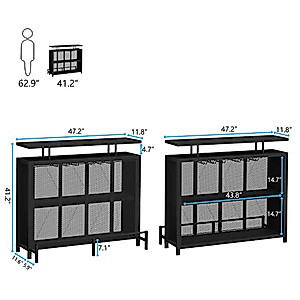 PAKASEPT Home Bar Unit, 3-Tier Liquor Bar Table with Wine Glasses Holder and Storage Shelves and Footrest, Wine Bar Cabinet for Home Kitchen Black
