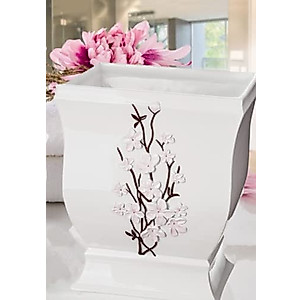 Creative Scents White Trash Can - Decorative Elegant Designed Wastebasket - Durable Small Bathroom Trash Can - Waste Basket for Bathroom, Powder Room, Bedroom Or Living Room Decor (Vanda Style)