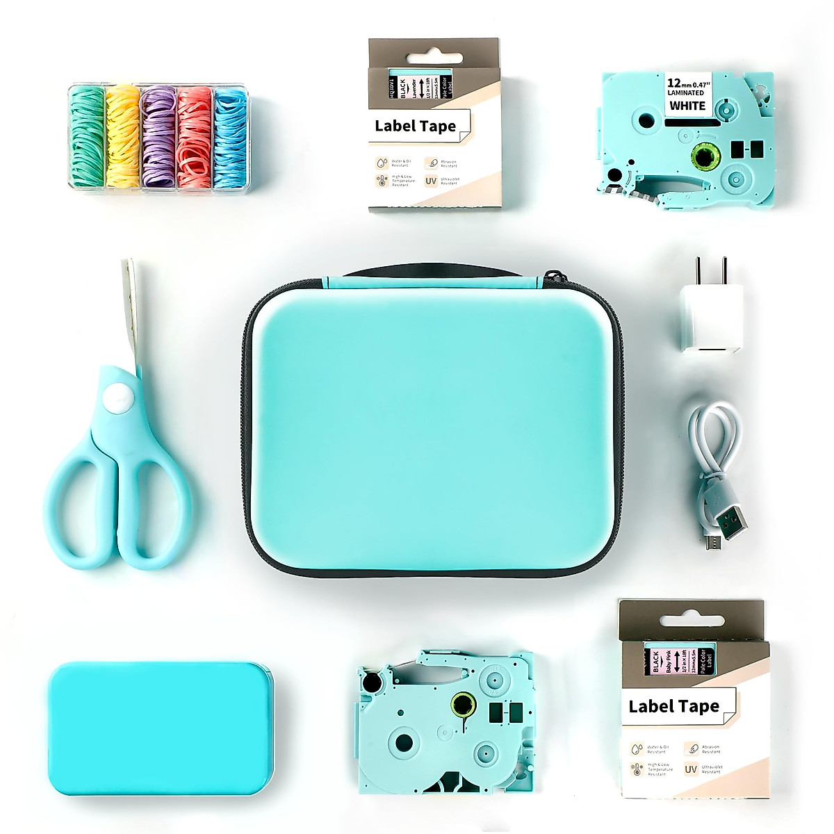 Vixic Hard Case Compatible Label Maker D1600/P3200 - Green Box with Holder for Printer & Labeling Tapes Refills and Mesh Pocket for Accessories