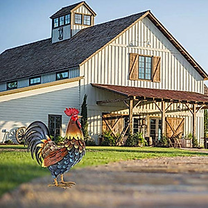 chisheen Rooster Decor Garden Statue Metal Chicken Yard Art Sculpture Outdoor Figurines