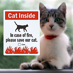SmartSign (Pack of 5) 5 x 4 inch “Cat Inside - in Case of Fire Please Save Our Cat” Labels, 5.5 mil Laminated Vinyl, 3M Engineer Grade Reflective Material, Red/Black on White, Made in USA
