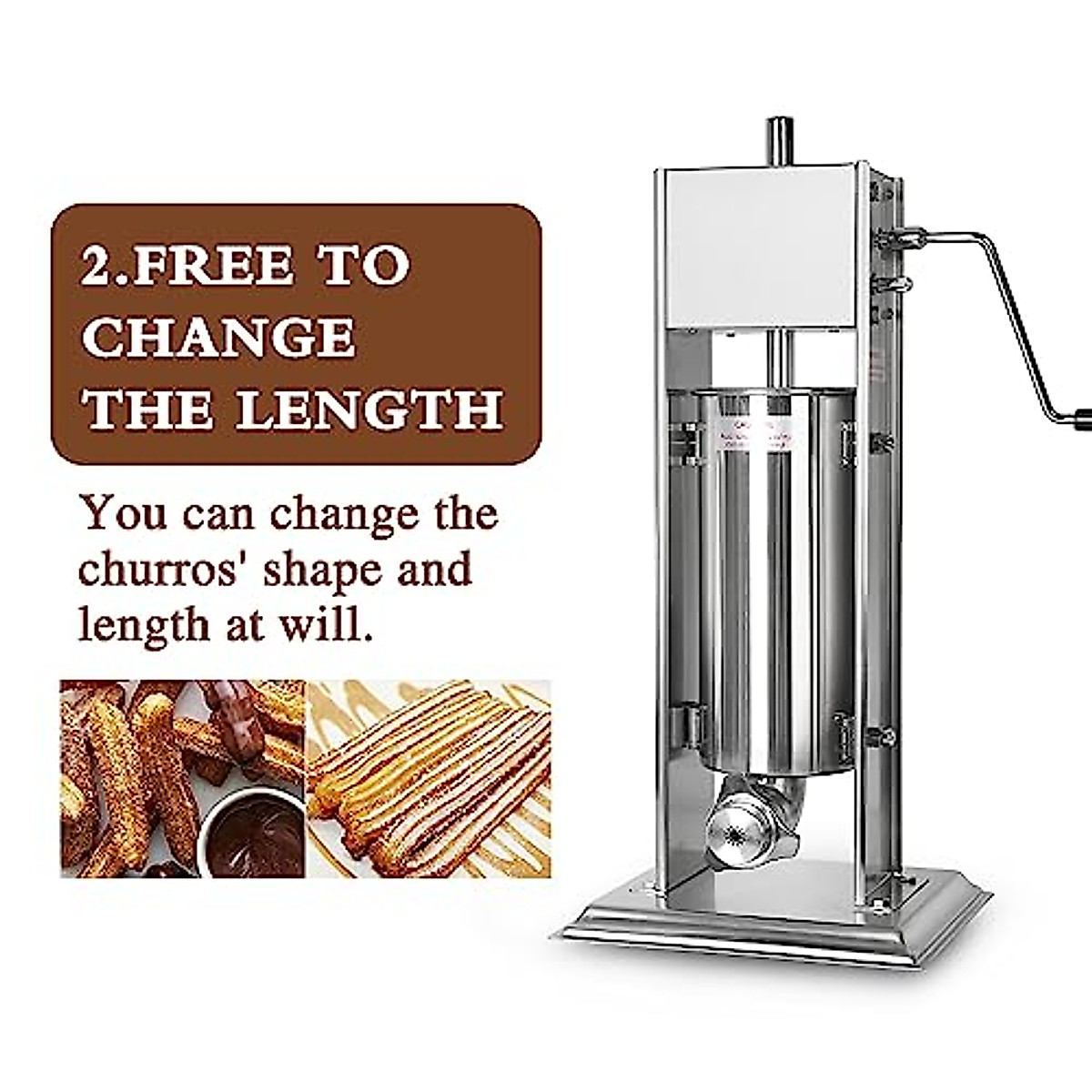 BADEZ Hand Crank Churro Maker, 5L Stainless Steel Spanish Churro Machine, with 4 Nozzles, Commercial Latin Fruit Machine for Restaurants Cafeterias Bakeries Home