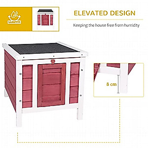 PawHut Small Wooden Rabbit Hutch Bunny Cage Guinea Pig Cage Duck House Dog House with Openable & Waterproof Roof, Red